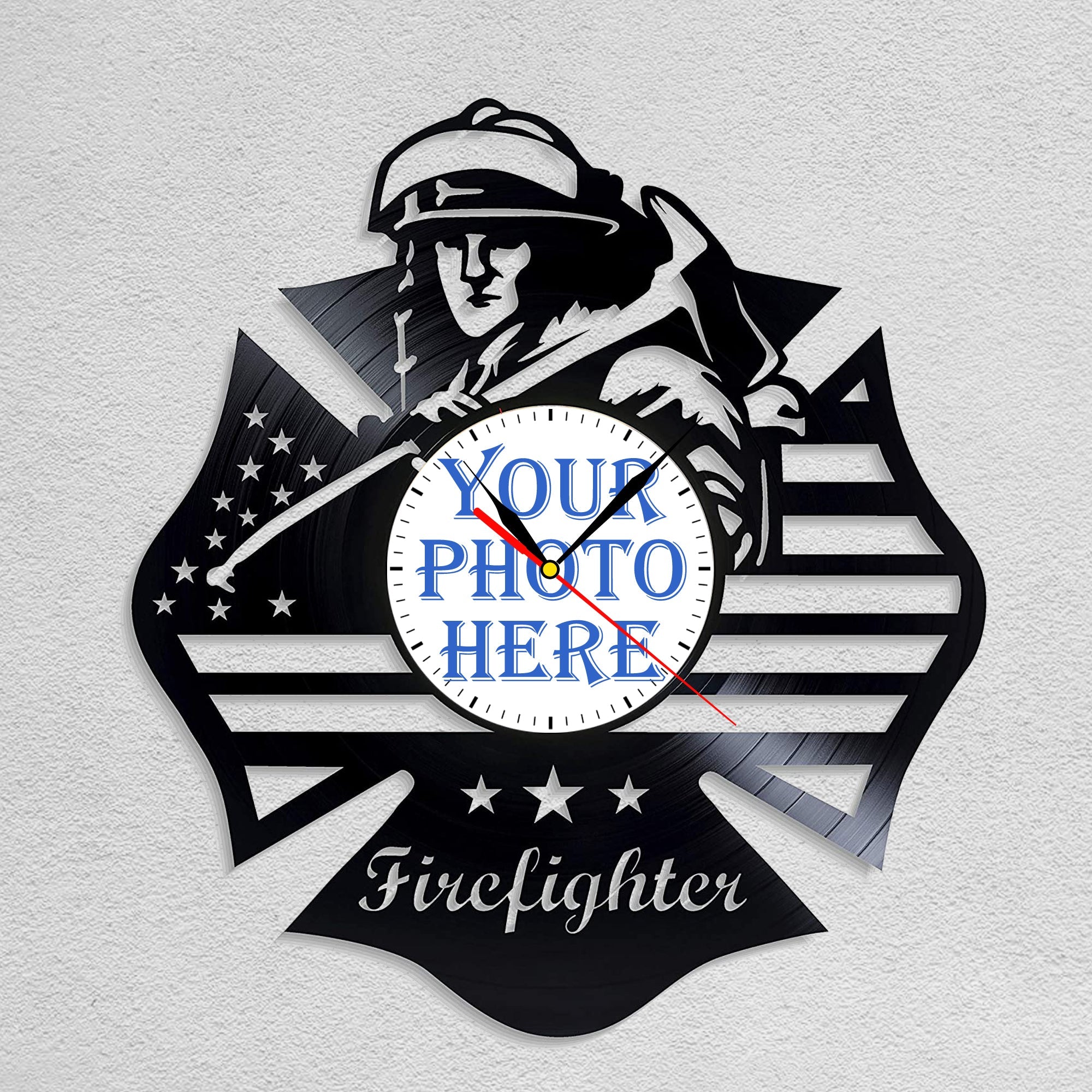 Personalized Firefighter Wall Clock | Custom LP Record Design | Gullei