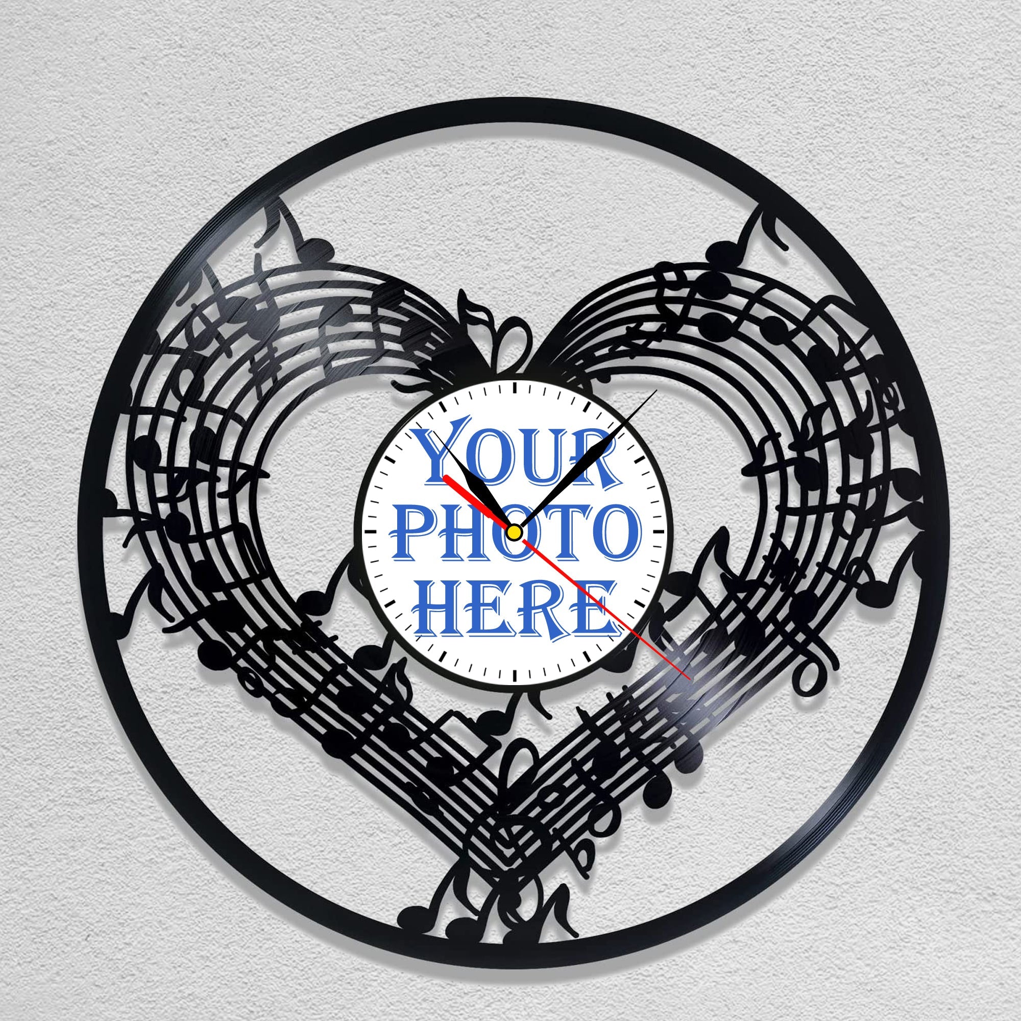 Personalized Music Notes LP Record Wall Clock – Custom Photo & Name by ...