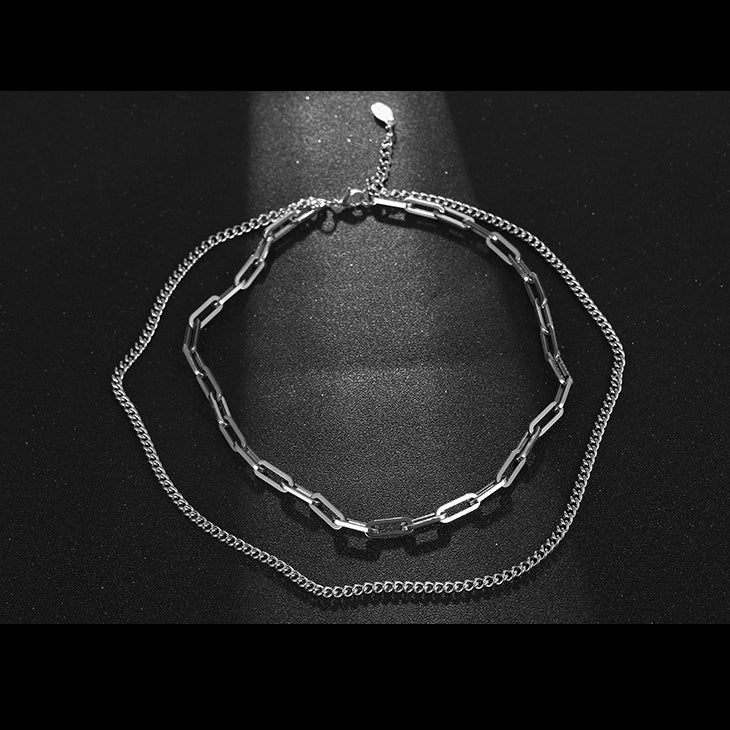 Double Layered Chain Mens Necklace Gullei.com