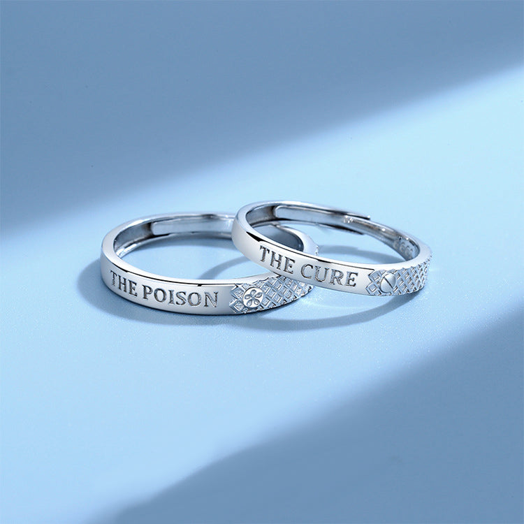 Poison and Cure Matching Promise Rings for Couples Silver Adjustable ...