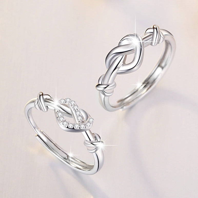 Engraved Love Knot Matching Rings for Couples Silver Christmas Gift ...