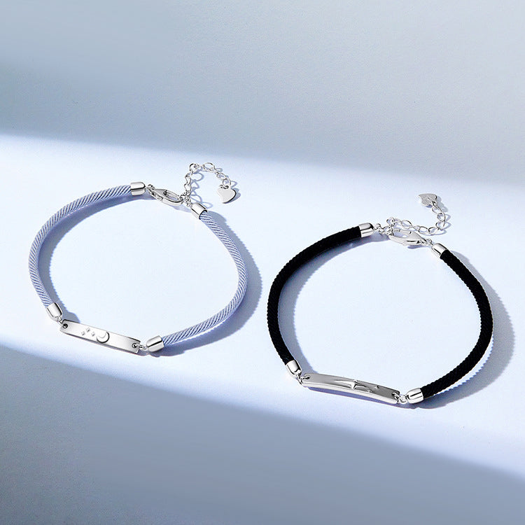 Engraved Star and Moon Couple Promise Bracelets Set – Gullei