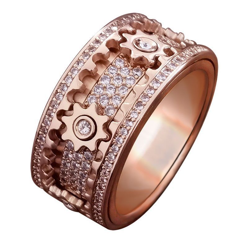 Engraved Kinetic Gears Fidget Ring | Unisex Spinner | CZ Accents ...