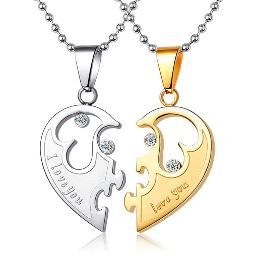 Gullei Engraved Half Heart Matching Necklaces for Couple Stainless Steel
