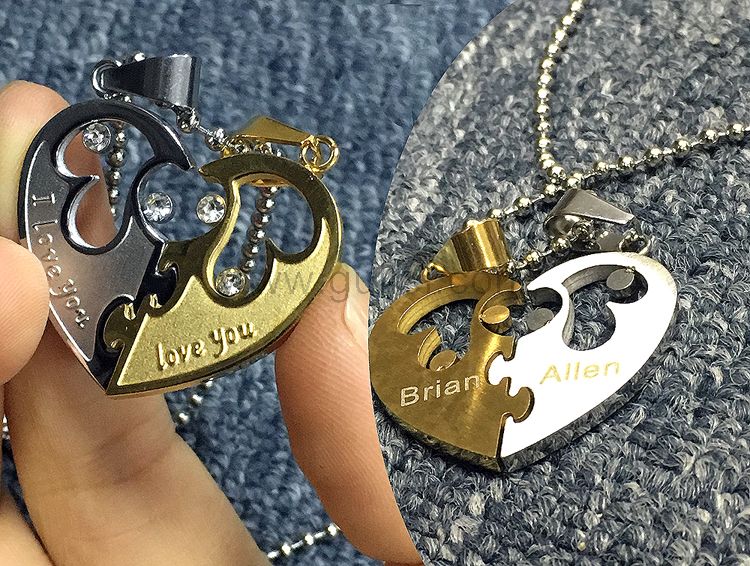 Gullei Engraved Half Heart Matching Necklaces for Couple Stainless Steel