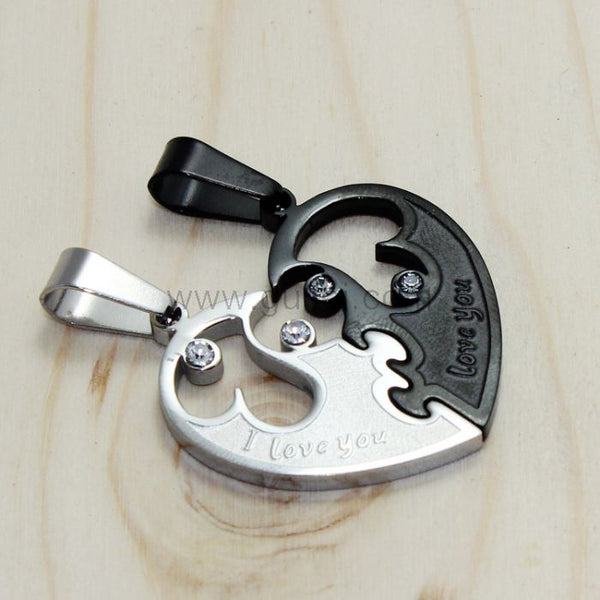 Gullei Engraved Half Heart Matching Necklaces for Couple Stainless Steel