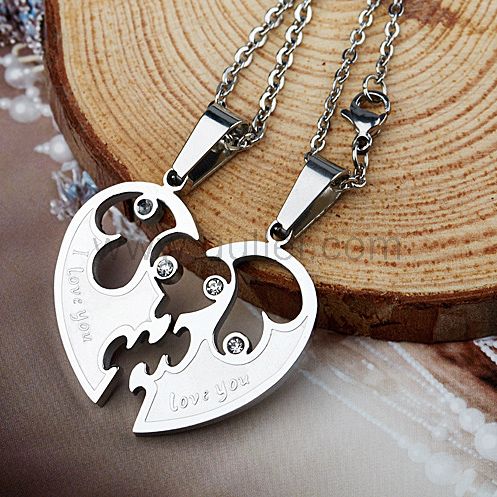 Gullei Engraved Half Heart Matching Necklaces for Couple Stainless Steel